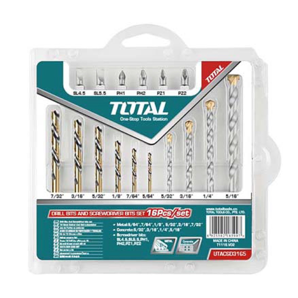 Drill Bits And Screwdriver Bits Set 16Pcs, TOTAL TOOLS | Altiven Power ...