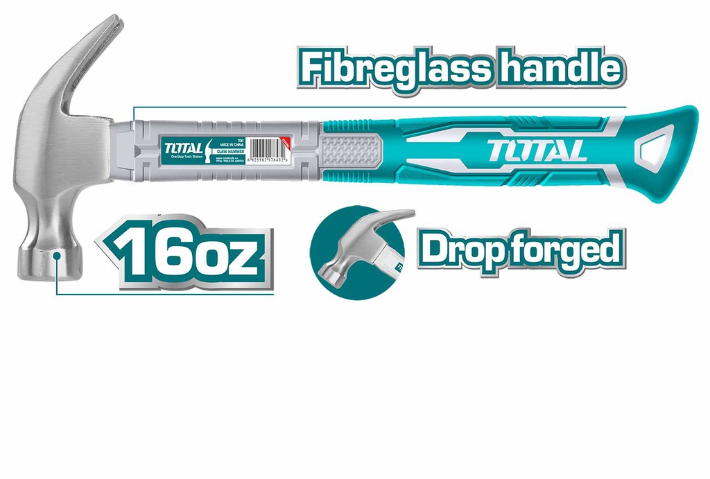 Claw Hammer (16oz) 450g, TOTAL TOOLS | Altiven Power Tools