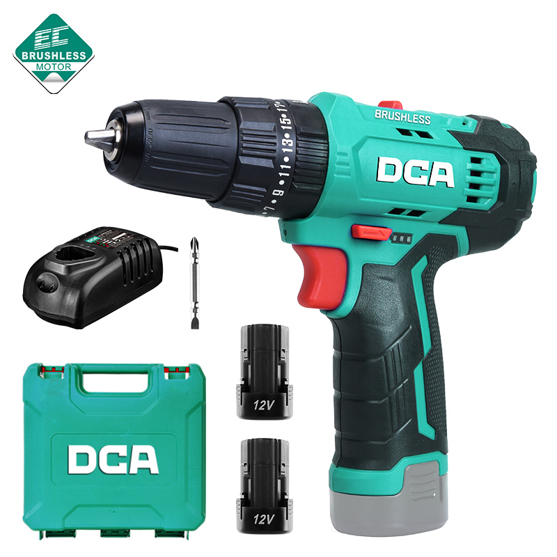 DCA Tools 12V Cordless Brushless 10mm Driver Drill Kit With 2.0Ah*2 ...